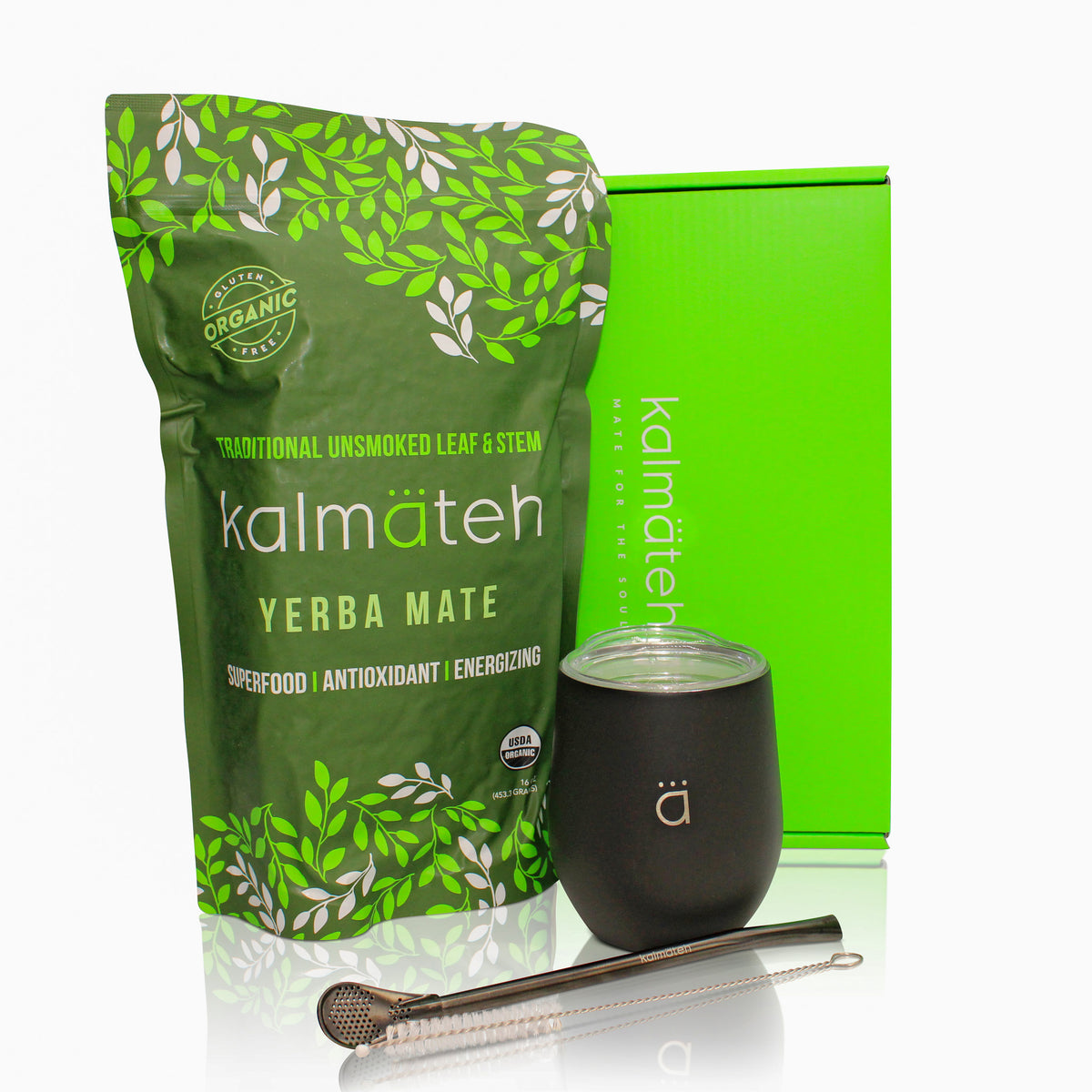 Matte Black Yerba Mate Starter Set- 8 oz | Yerba Mate | Kalmateh